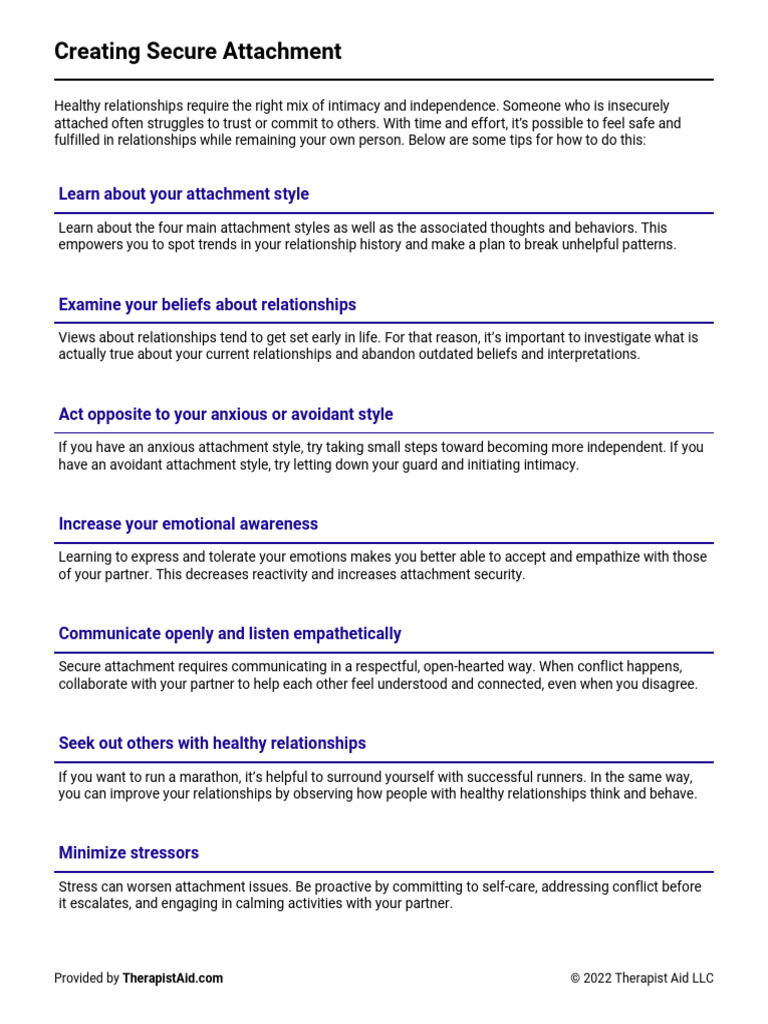 Creating Secure Attachment: © 2022 Therapist Aid LLC | PDF