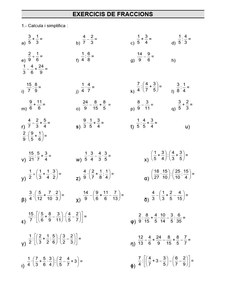 Exercicis d'operacions amb fraccions.doc | PDF