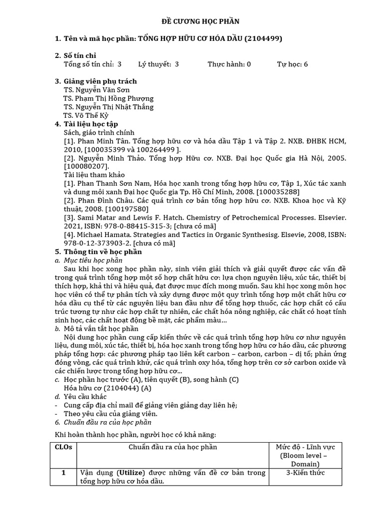 1. V4 - Tổng Hợp Hữu Cơ Hóa Dầu (2104499) | PDF