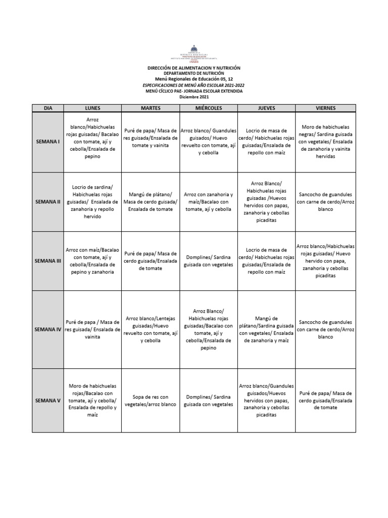 MENU JEE Regionales 05 12 Diciembre 2021 | PDF | Cocina de las Americas ...