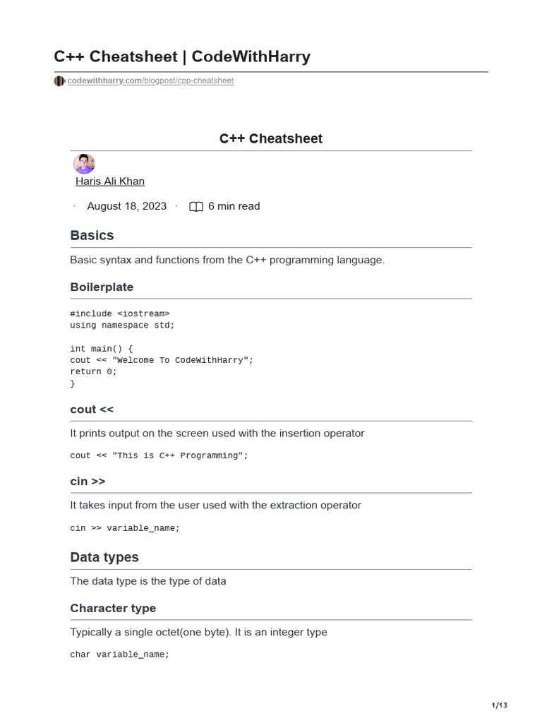 C Cheatsheet Codewithharry Pdf Integer Computer Science String Computer Science 2546