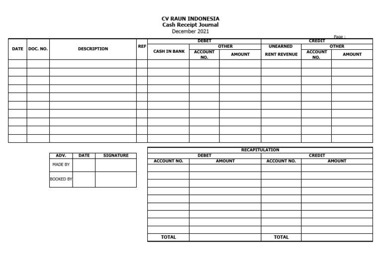 Cash Receipt Journal for CV Raun Indonesia | PDF