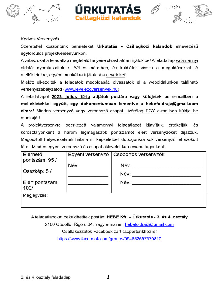 Űrkutatás - 3 4. Feladatlap | PDF