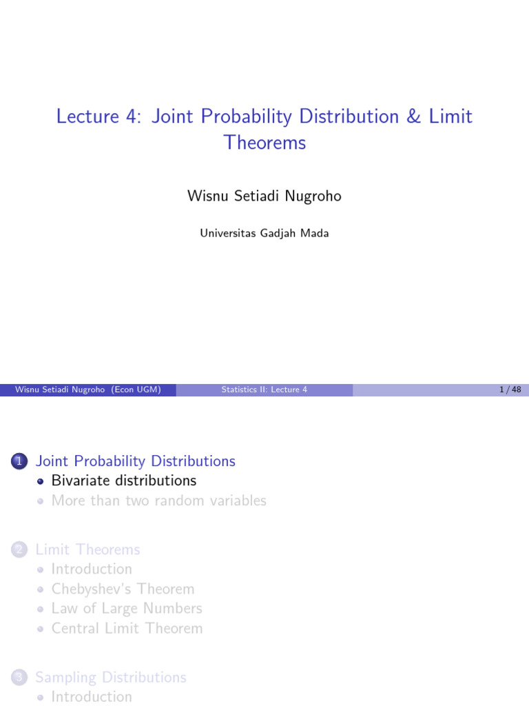 Lecture 4: Joint Probability Distribution & Limit Theorems: Wisnu Setiadi Nugroho | PDF ...