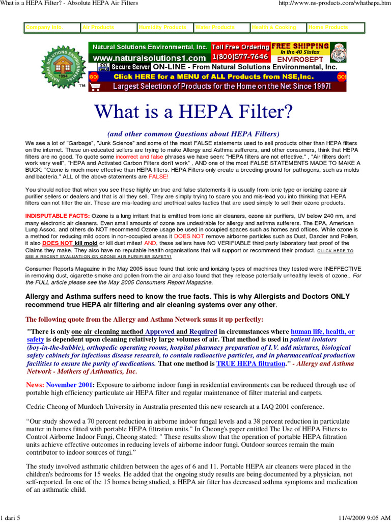 What Is HEPA Filter | PDF | Filtration