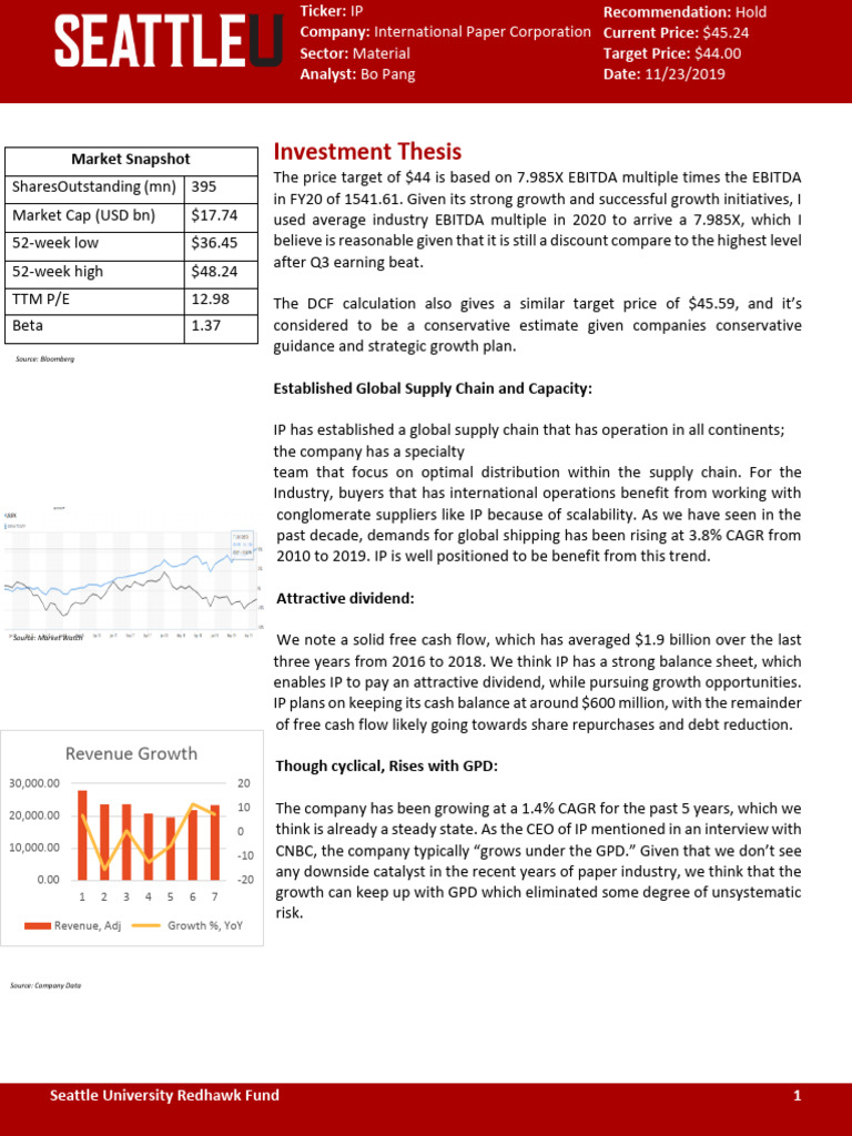 International Paper Corp - Bo Pang | PDF