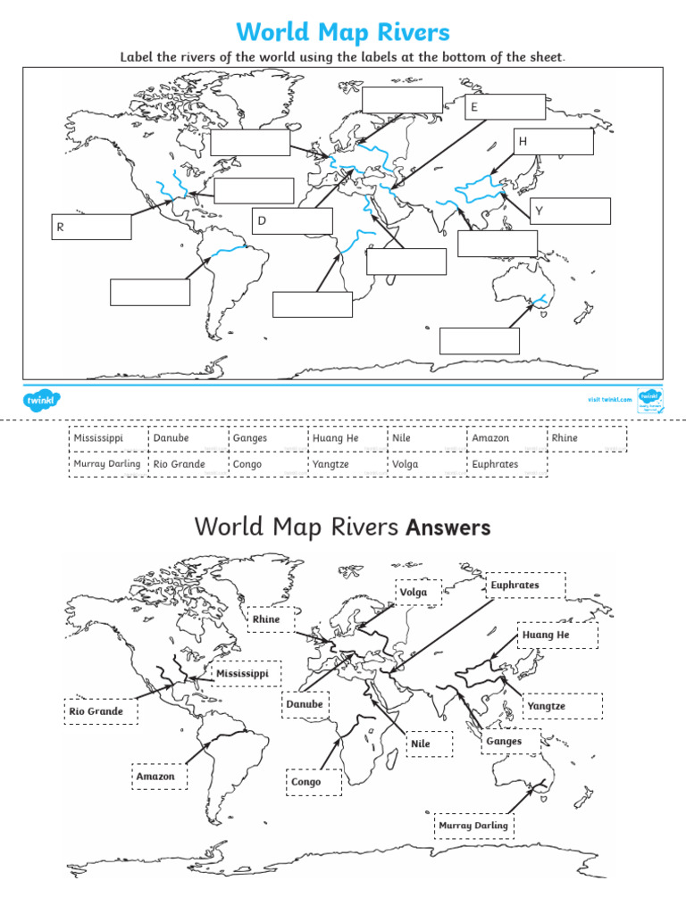 LKS2 - Week 5 - Y3 - World Map Rivers Worksheet | PDF