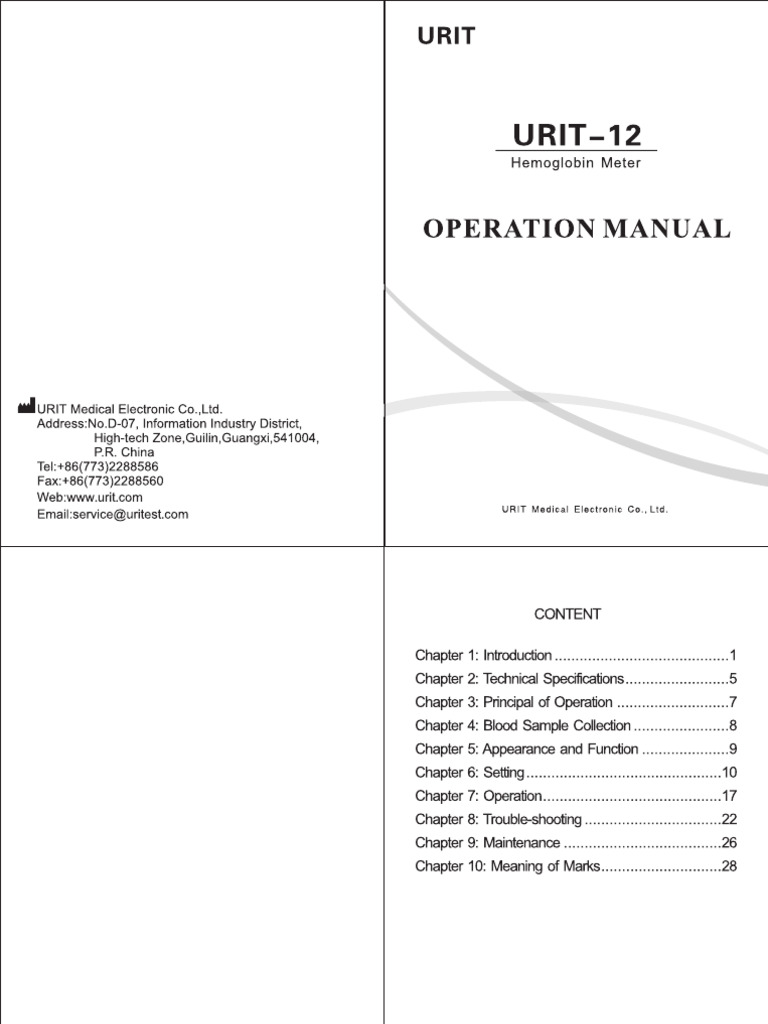URIT-12 Hemoglobin Meter Operation Manual 06 2016-C1 2017-3-21 | PDF