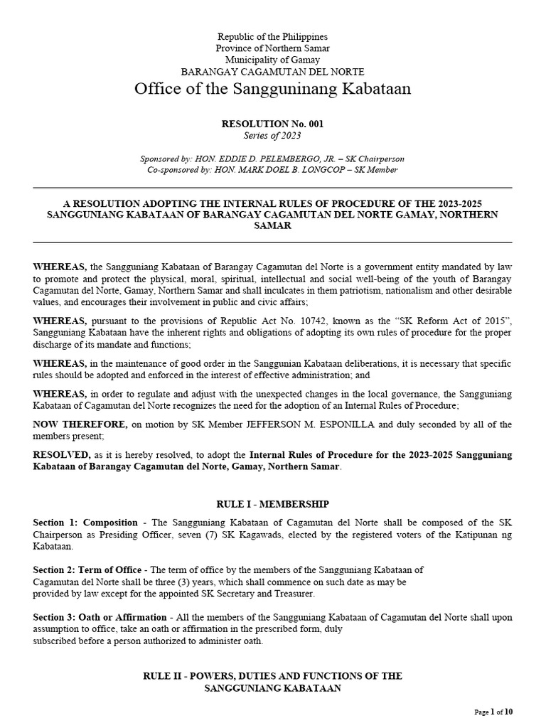 Internal Rules of Procedure (SK CDN Reso 001-23) | Download Free PDF ...