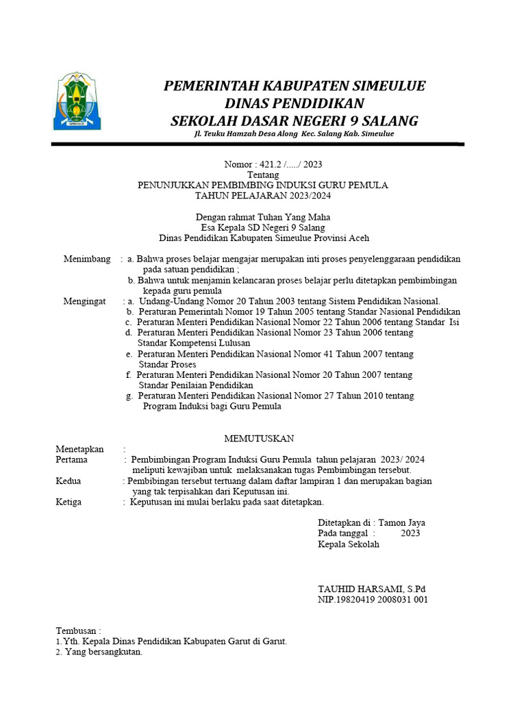 SK Guru Pembimbing Induksi Pemula | PDF