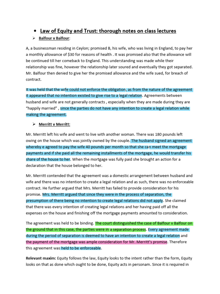 Equity and Trust Law Case Notes | PDF
