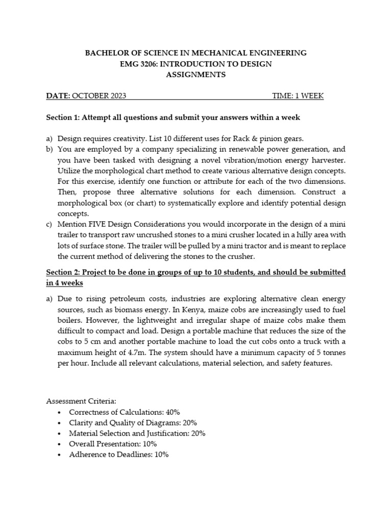 2023 Assignments Introduction To Engineering Design | PDF