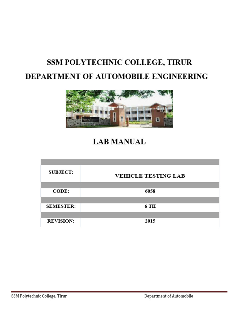 6058 Vehicle Testing Lab | PDF | Axle | Gear
