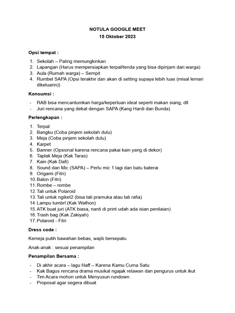 Rencana Acara dan Persiapan Notula | PDF