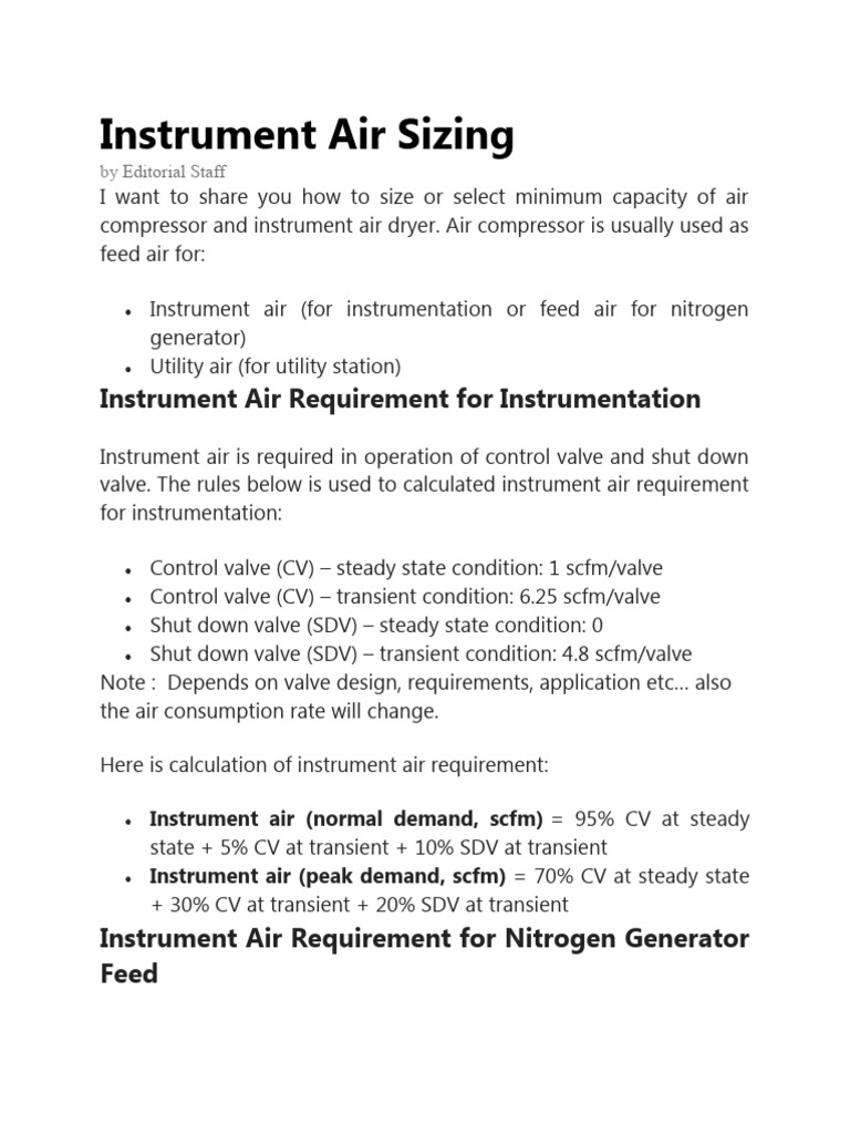 Instrument Air Sizing | PDF | Valve | Steady State