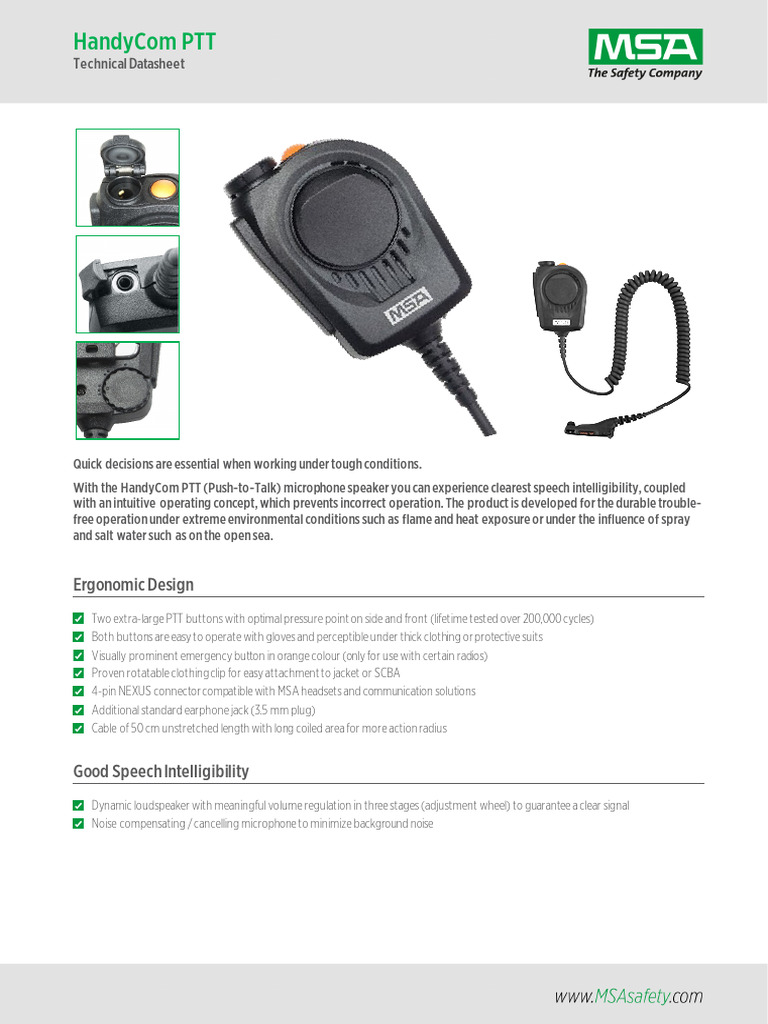 HandyCom PTT Microphone Speaker Specs | PDF | Microphone | Headphones