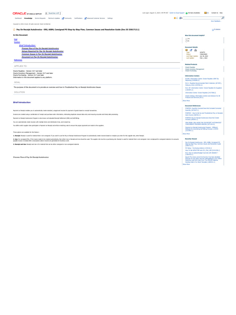 Pay On Receipt Setup - Document 2581713.1 | PDF