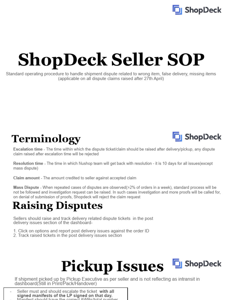 ShopDeck Seller SOP - Apr23 | PDF