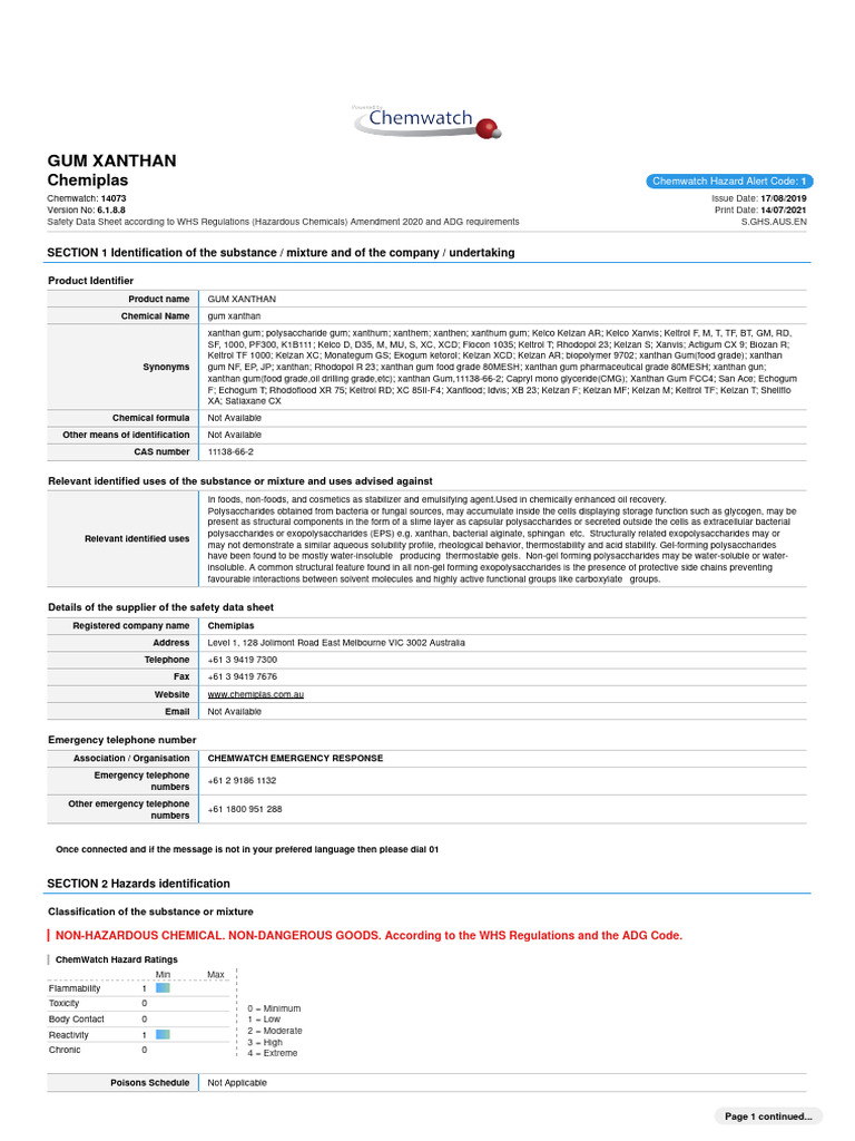 Xanthan Gum MSDS | PDF | Fires | Personal Protective Equipment
