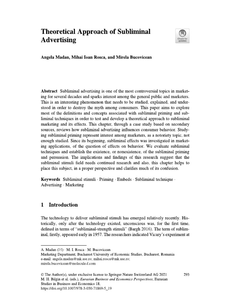 Theoretical Approach of Subliminal Advertising | PDF