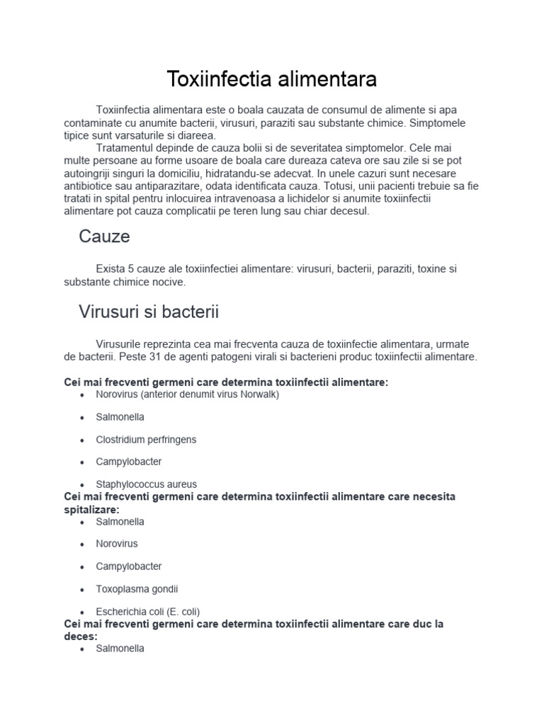 Toxiinfectia Alimentara | PDF