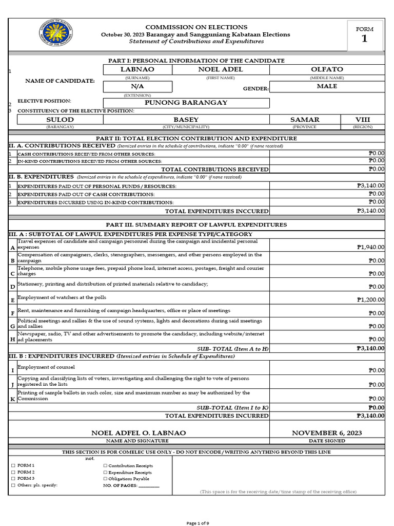 Soce Form 1 | PDF | Expense | Government
