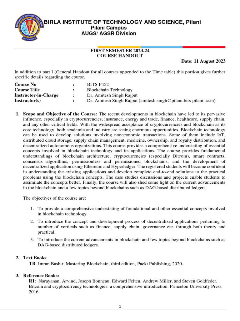 BITS F452 Blockchain | PDF