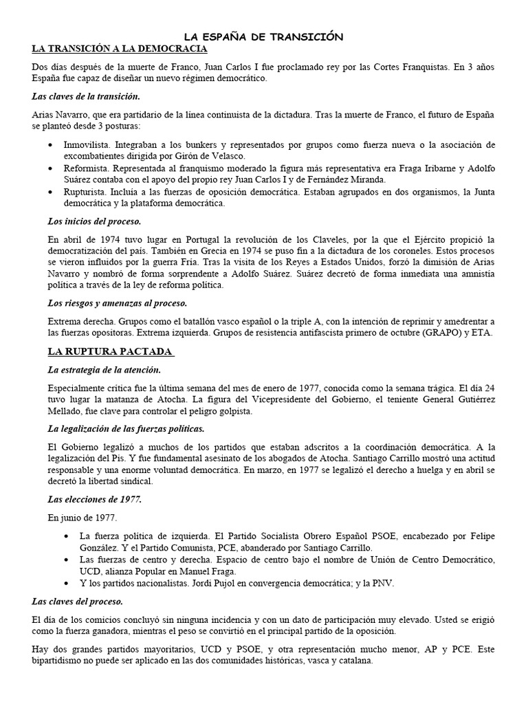 La Transición A La Democracia | PDF