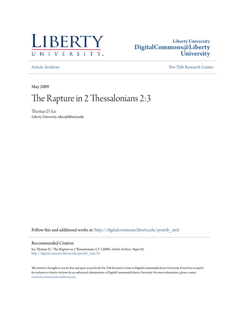 The Rapture in 2 Thessalonians 2-3 Liberty University | PDF ...