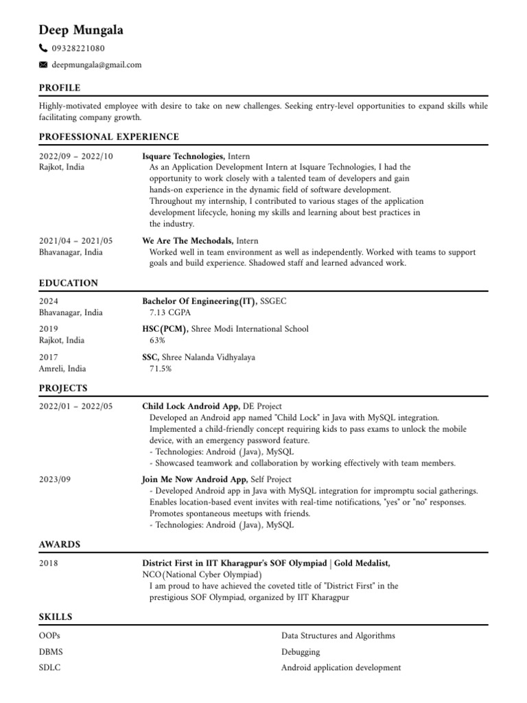 Deep Resume | PDF | Android (Operating System) | Mobile App