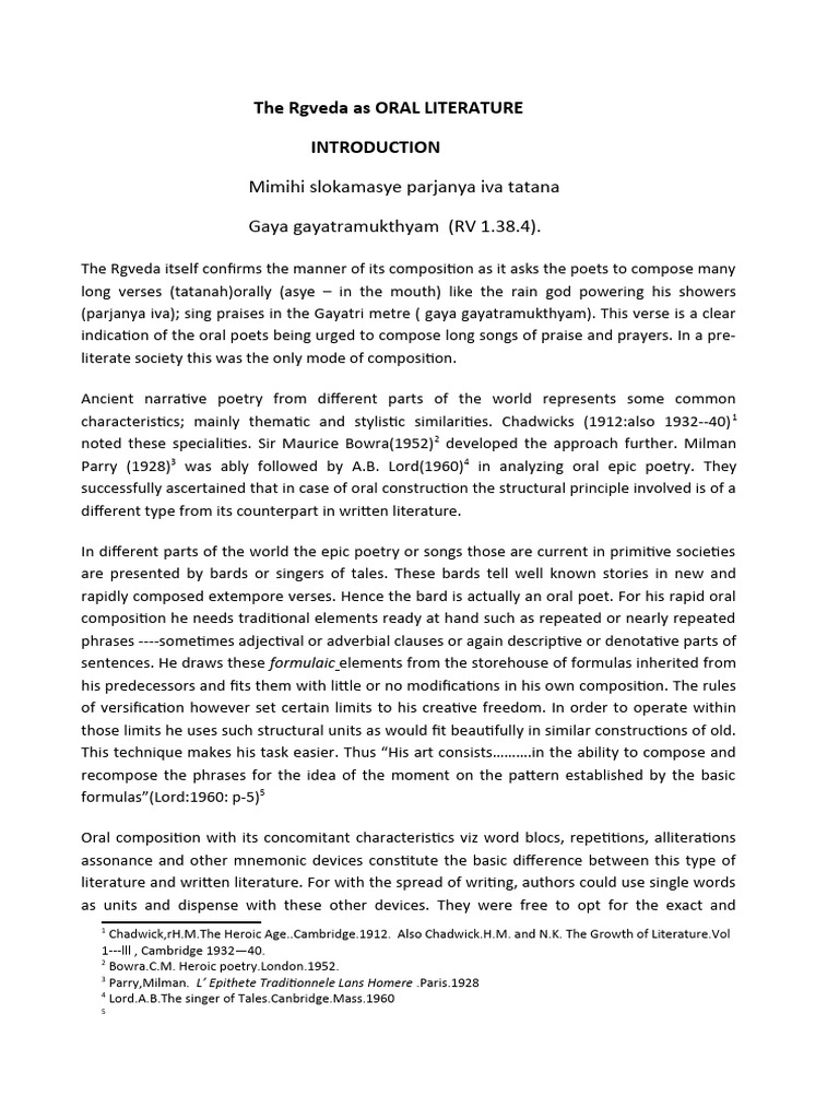 Rgveda: Insights into Oral Literature | PDF | Poetry | Oral Tradition