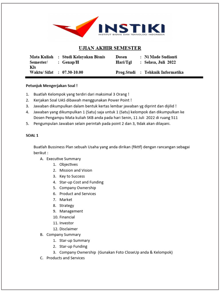 Soal UAS - (SKB) KLS-H | PDF | Karier & Perkembangan | Bisnis