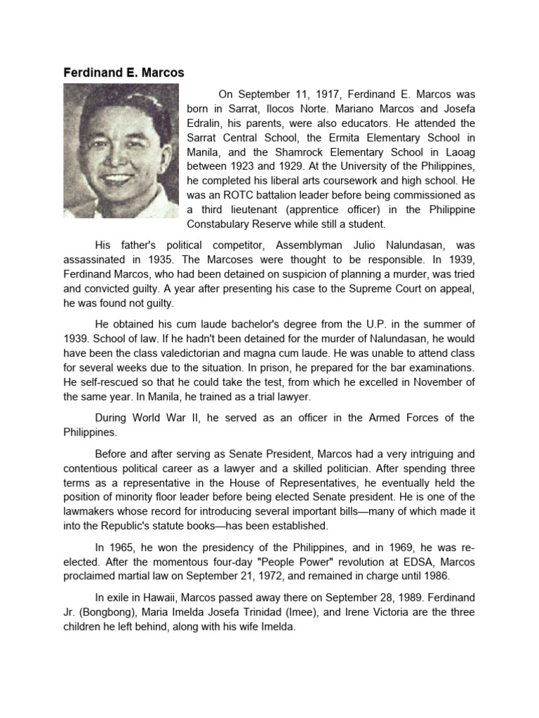 Ferdinand Marcos: A Controversial Leader | PDF
