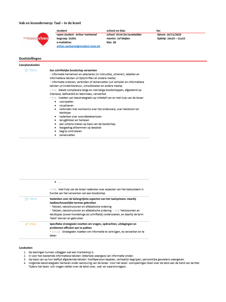 TAAL - Thema 3 Les 10 | PDF