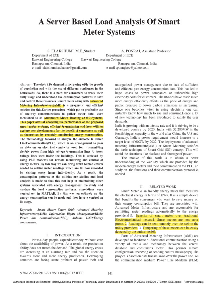 A Server Based Load Analysis of Smart Meter Systems | PDF