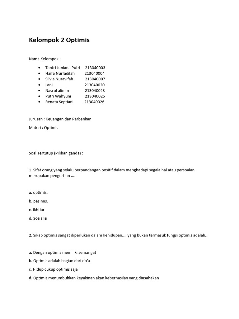 Kusioner Kelompok 2 OPTIMIS | PDF