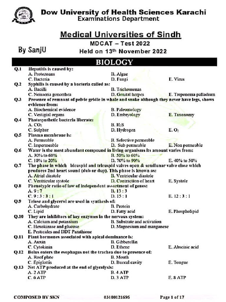MDCAT Test 2022 | PDF