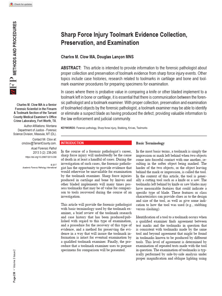 Sharp Force Injury Toolmark Evidence Collection | PDF | Forensic ...
