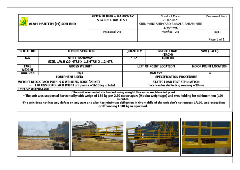 STATIC LOAD TEST GANGWAY | PDF