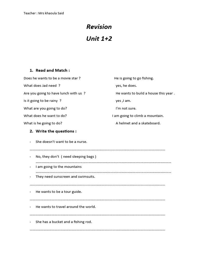 English Revision Unit 1+2 Let's Go 4 | PDF | Sports & Recreation ...