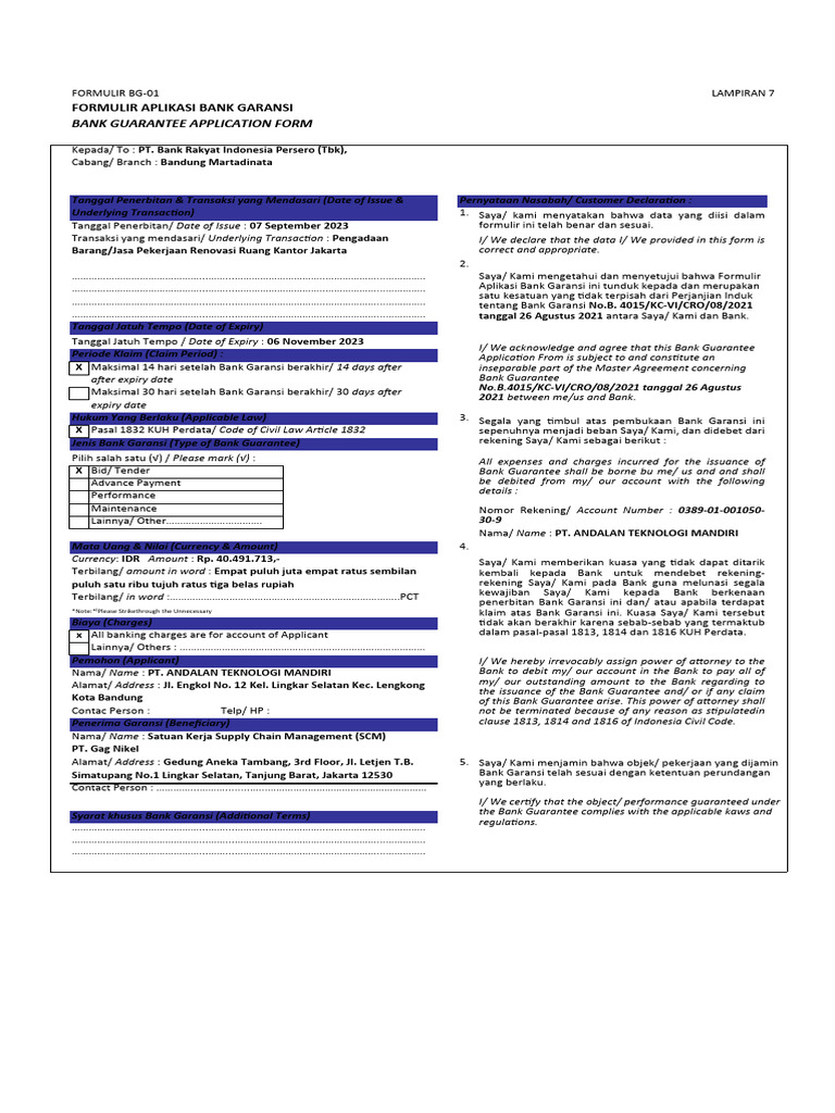 Formulir BG-01 - Jampen | PDF