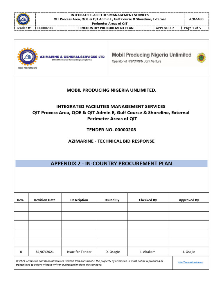 Appendix 2 - Incountry Procurement Plan With Binding MOA | PDF | Procurement | Business Process