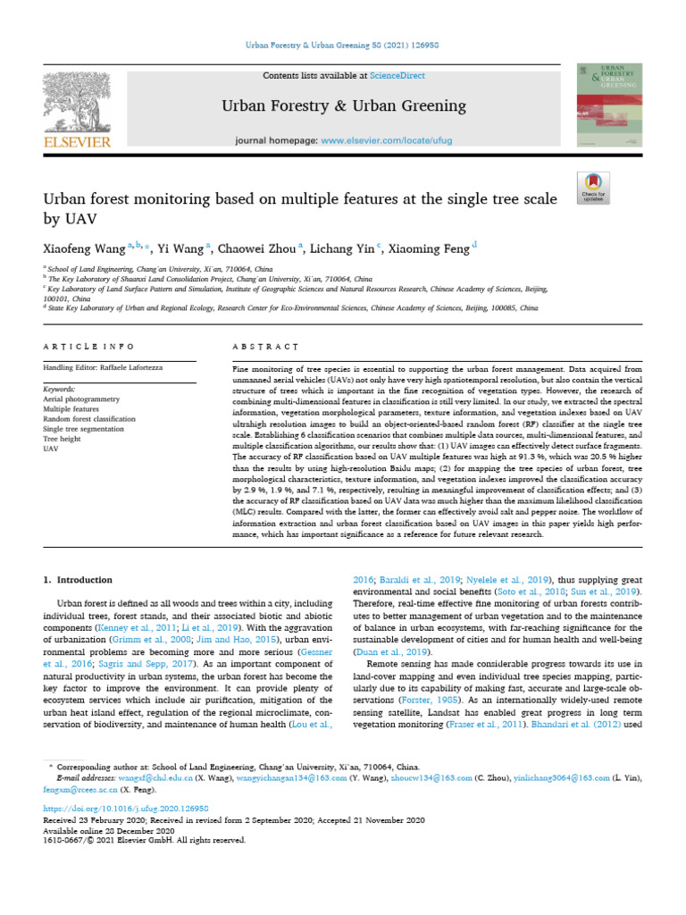 Urban Forest Monitoring Based On Multiple Features at The Single Tree ... Urban Forest Monitoring Based On Multiple Features at The Single Tree ...
