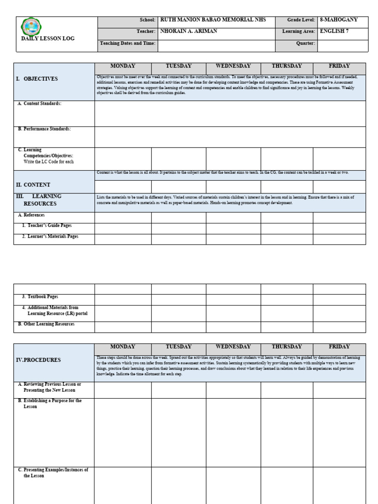 DLL-ENG7 Template | PDF
