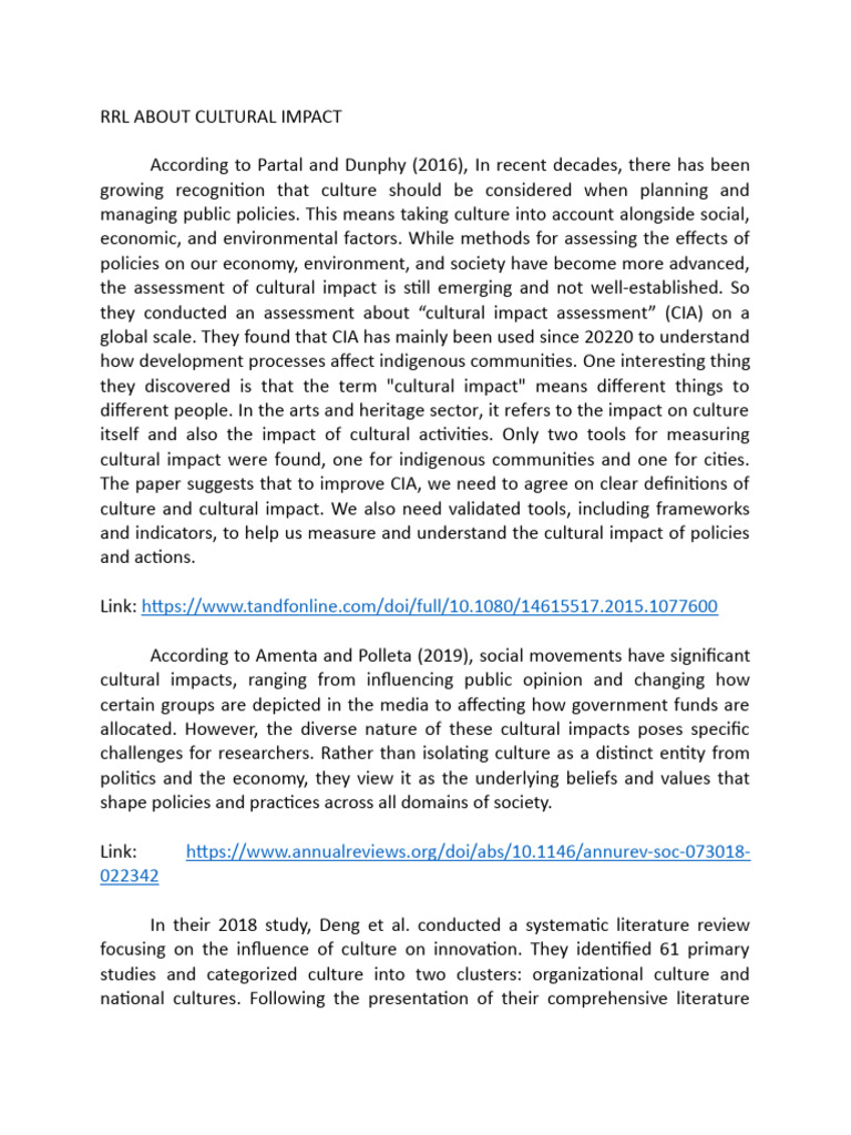 RRL About Cultural Impact | PDF | Innovation | Policy