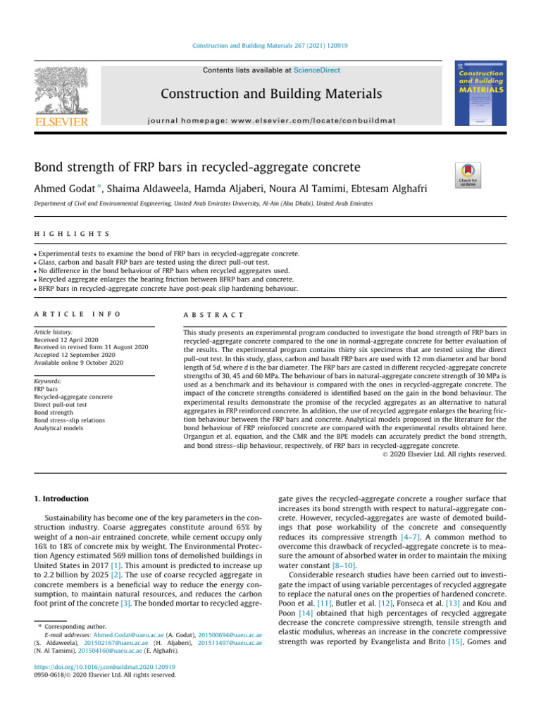 Bond Strength of FRP Bars in Recycled-Aggregate Concrete | Download Free PDF | Concrete ...