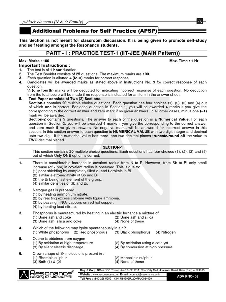 P-Block Elements (N - O Family) APSP | PDF | Nitrogen | Nitric Acid