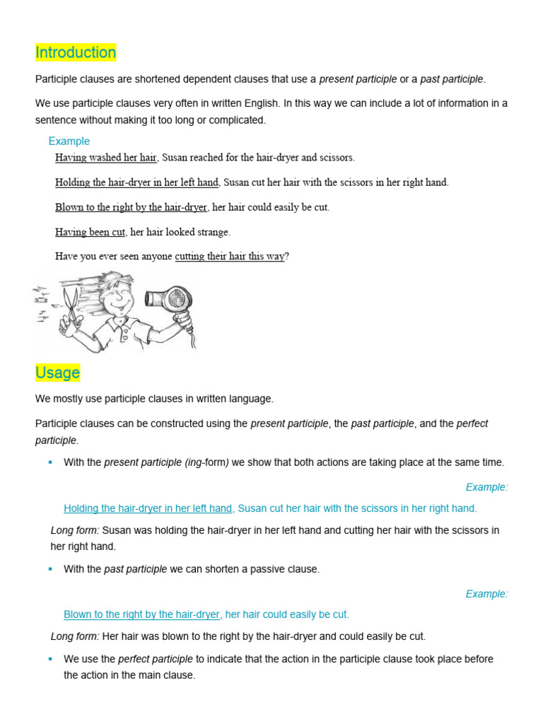Participle Clauses | PDF | Verb | Subject (Grammar)