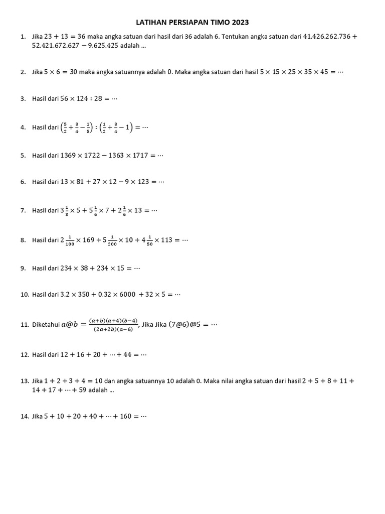 Latihan Persiapan Timo 2023 | PDF