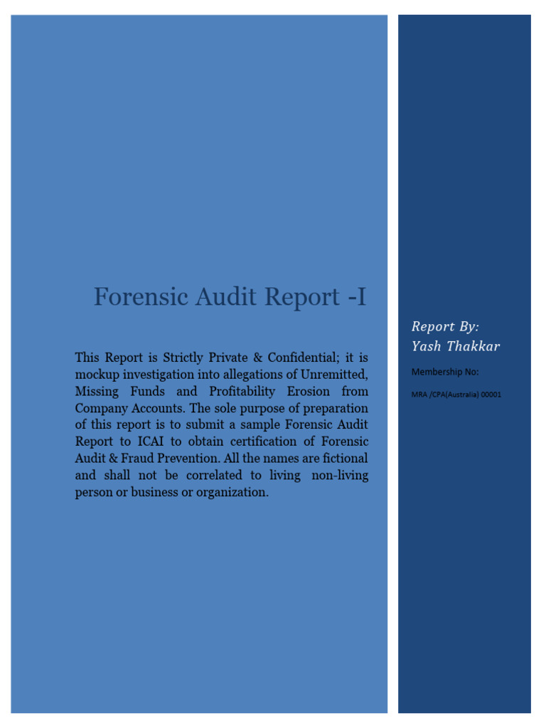 Forensic Audit Report 1 - Yash D Thakkar | PDF | Audit | Financial Audit